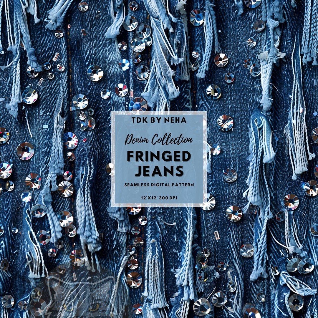 Fringed Denim Faux Fabric Texture Seamless Digital Paper for Fabric ...
