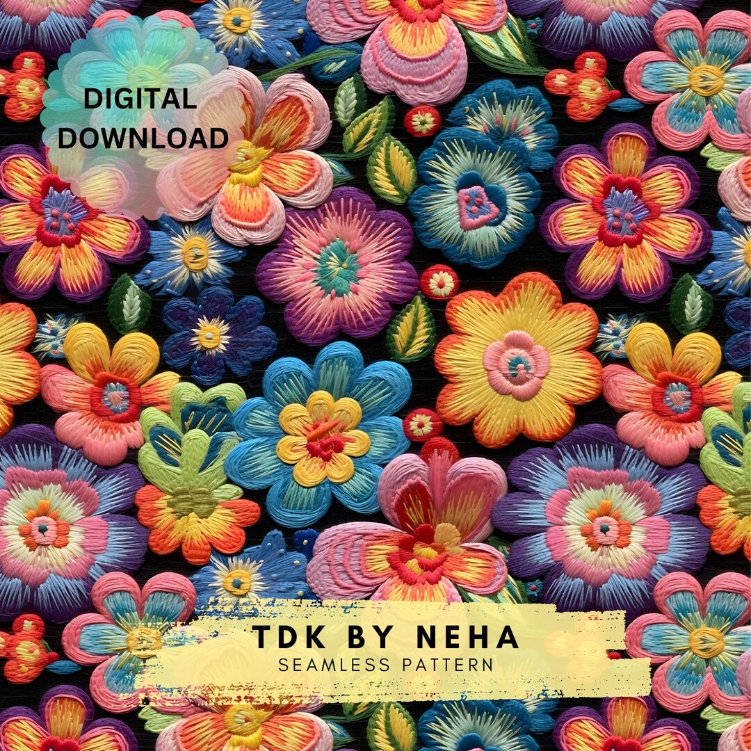 Embroidery Seamless File, Boho Floral Embroidery Seamless Pattern ...