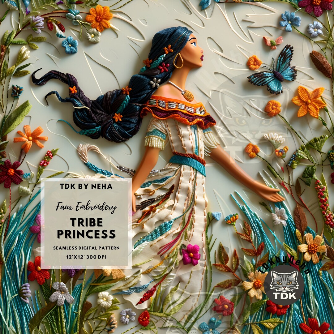 Tribe Princess Faux Embroidery Seamless Digital Paper for Fabric Print ...