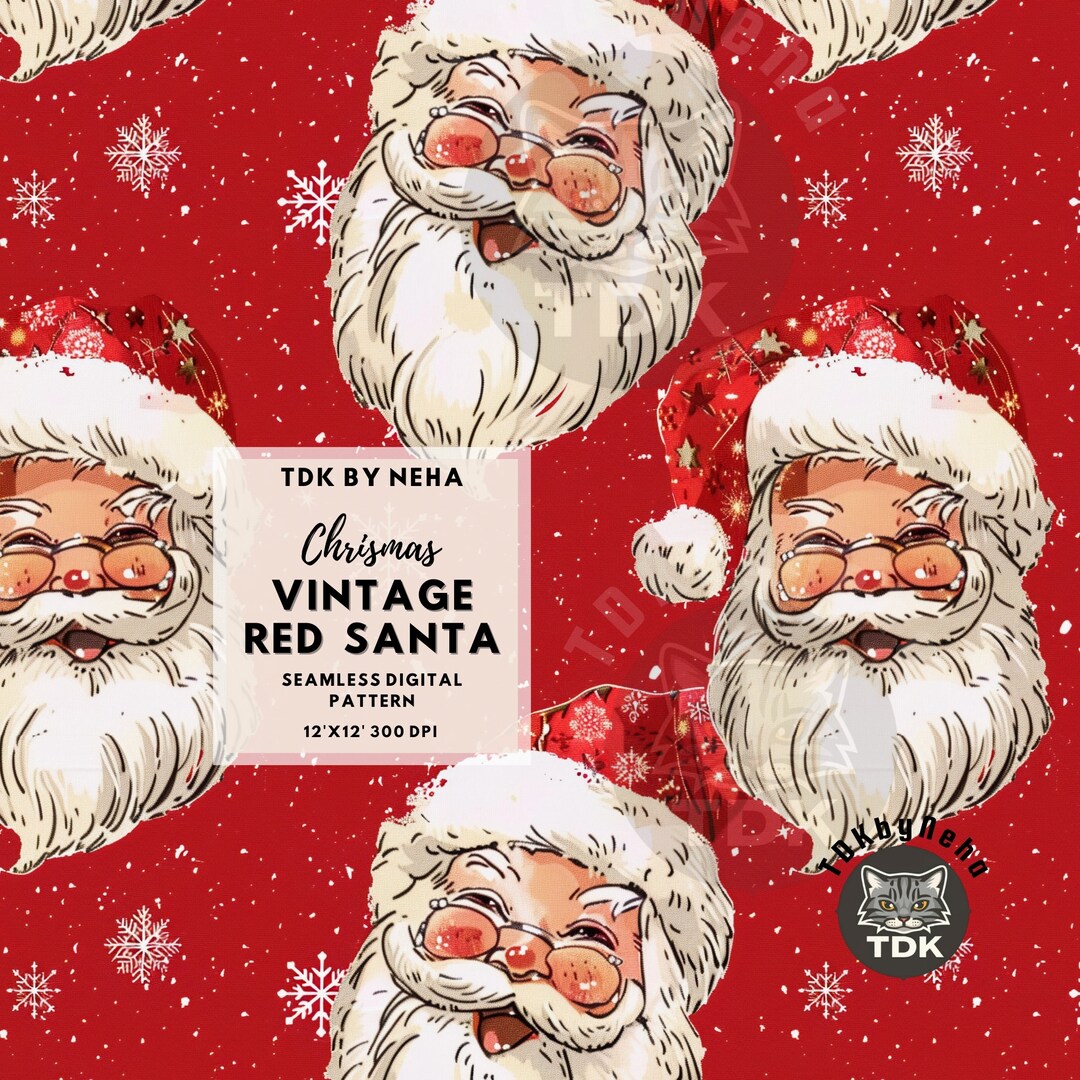 Retro Vintage Traditional Santa Seamless File, Red Christmas Seamless ...