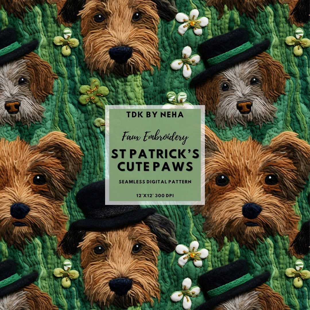 St Patricks Day Cute Dogs Seamless 3D Digital Paper, Green Faux ...