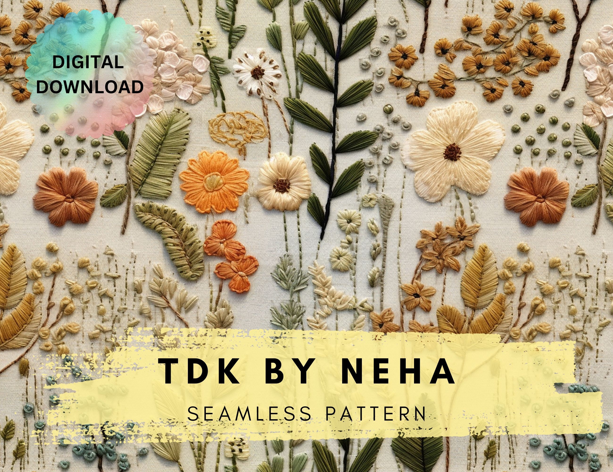 Embroidery Seamless File Boho Floral Embroidery Seamless - Etsy