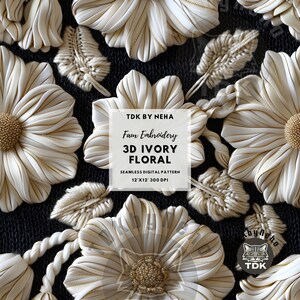 3D Ivory Floral Faux Embroidery Seamless Digital Paper for Fabric ...