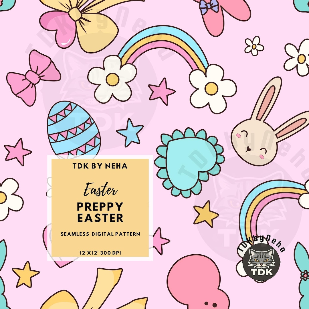 Preppy Easter Bunny Seamless File, Colorful Coquette Bow Easter ...