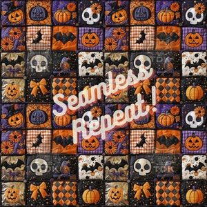 Faux Quilt Spooky Patchwork Seamless Digital Paper Fabric Print, Fall ...