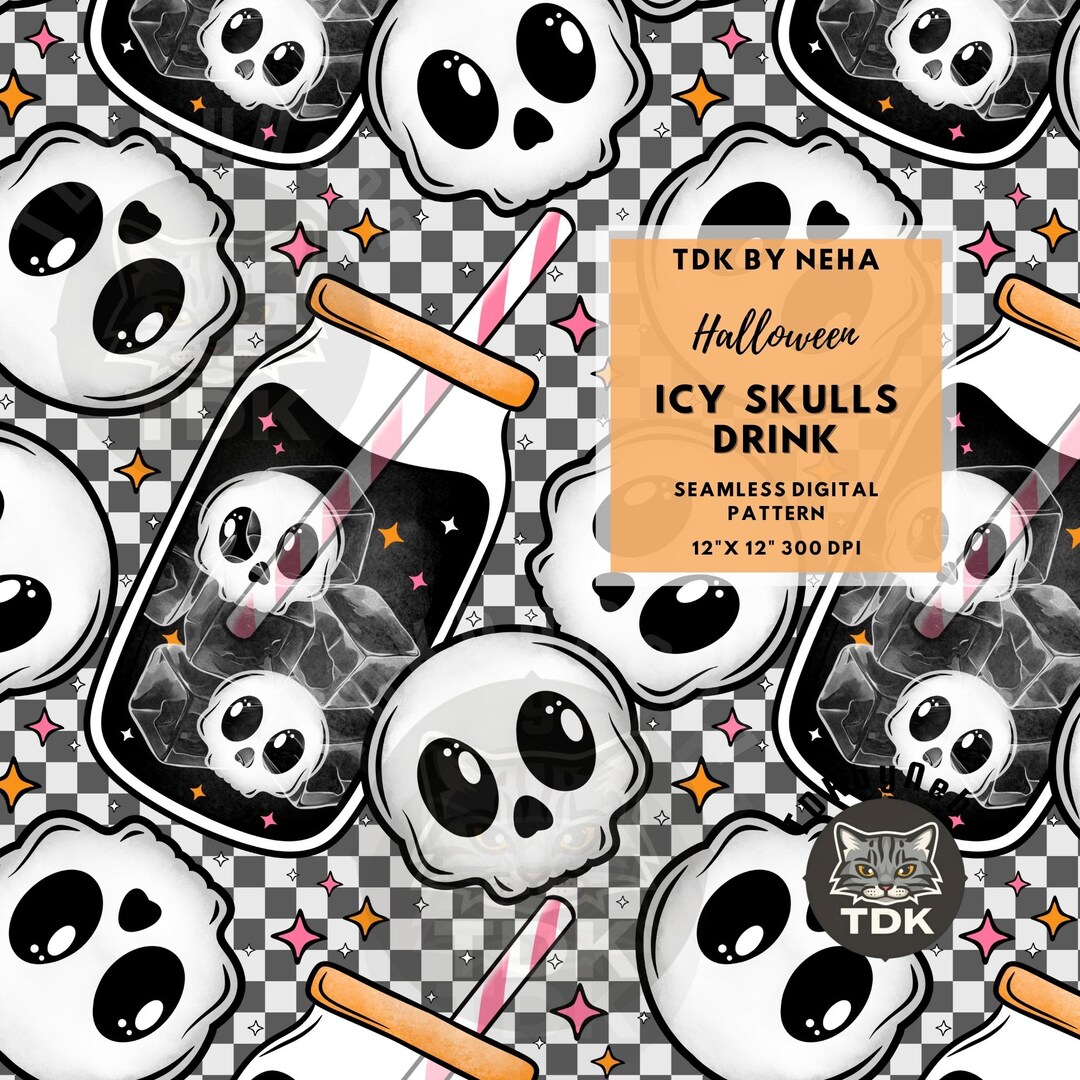 Checkered Halloween Icy Drink Skulls Seamless Digital Paper for Fabric ...