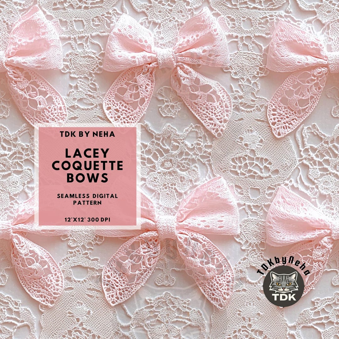 Pink Lacy Coquette Bows Seamless Pattern, 3D Valentines Sublimation ...