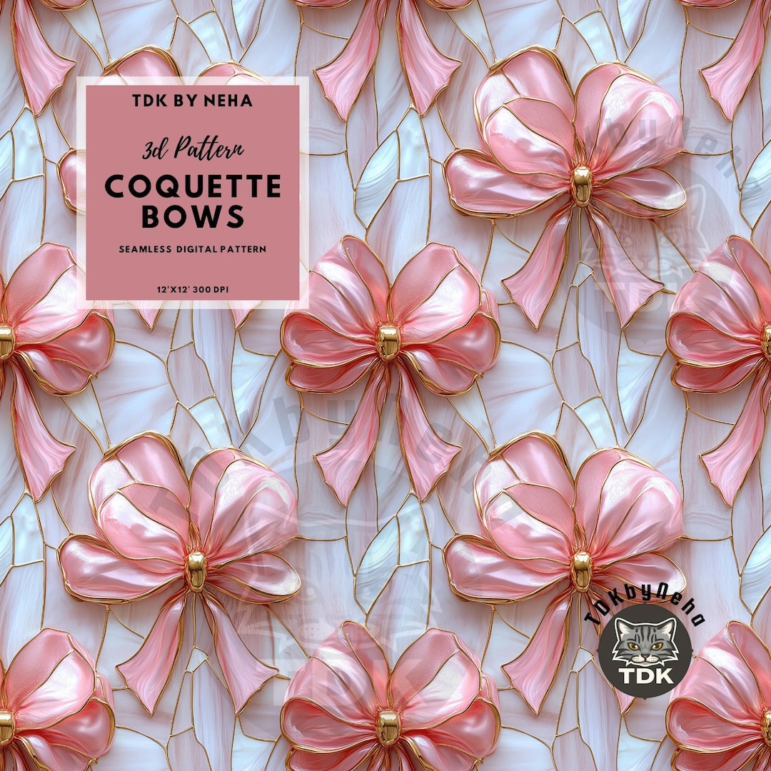 Pink Coquette Bow Seamless Pattern for Fabric Print, 3D Stainless ...