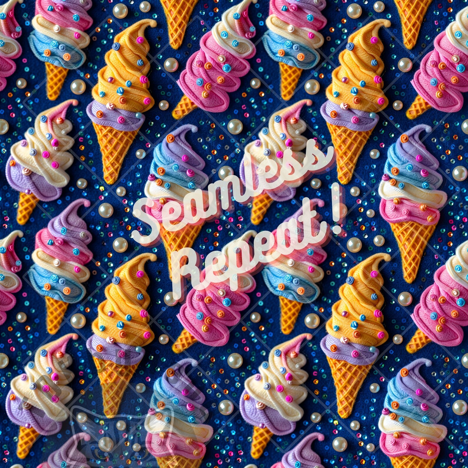 3D Pastel Summer Ice Cream Faux Embroidery Seamless Digital Paper for ...