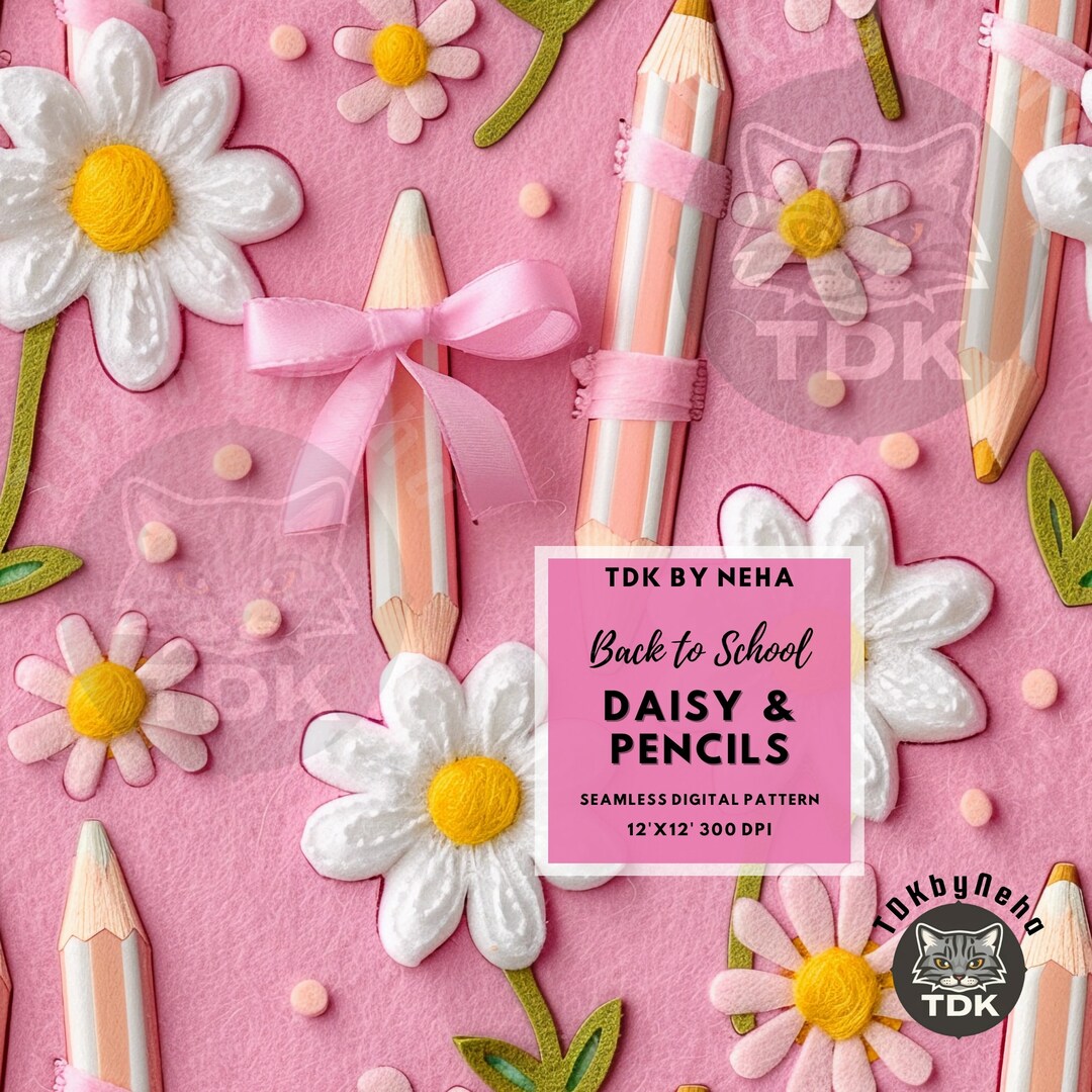 Pencil With Coquette Bow Digital Paper for Fabric Print Back to School ...
