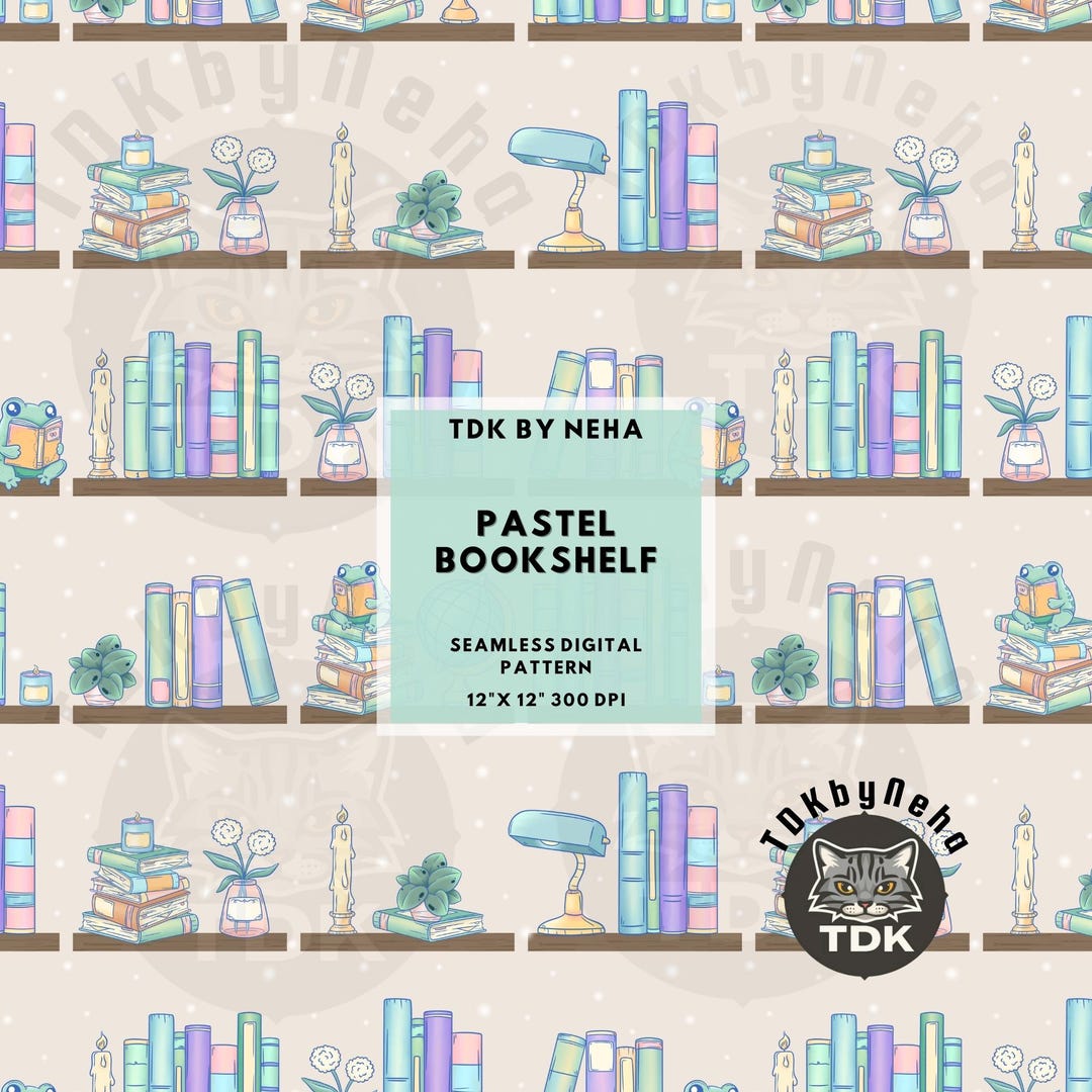 Floral Bookshelf Seamless Pattern, Book Library Seamless Commercial Use ...