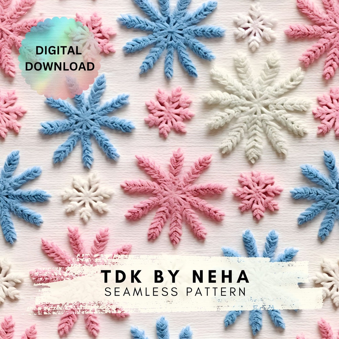 Pastel Seamless Winter Snowflakes Pattern, Faux Embroidery Seamless ...