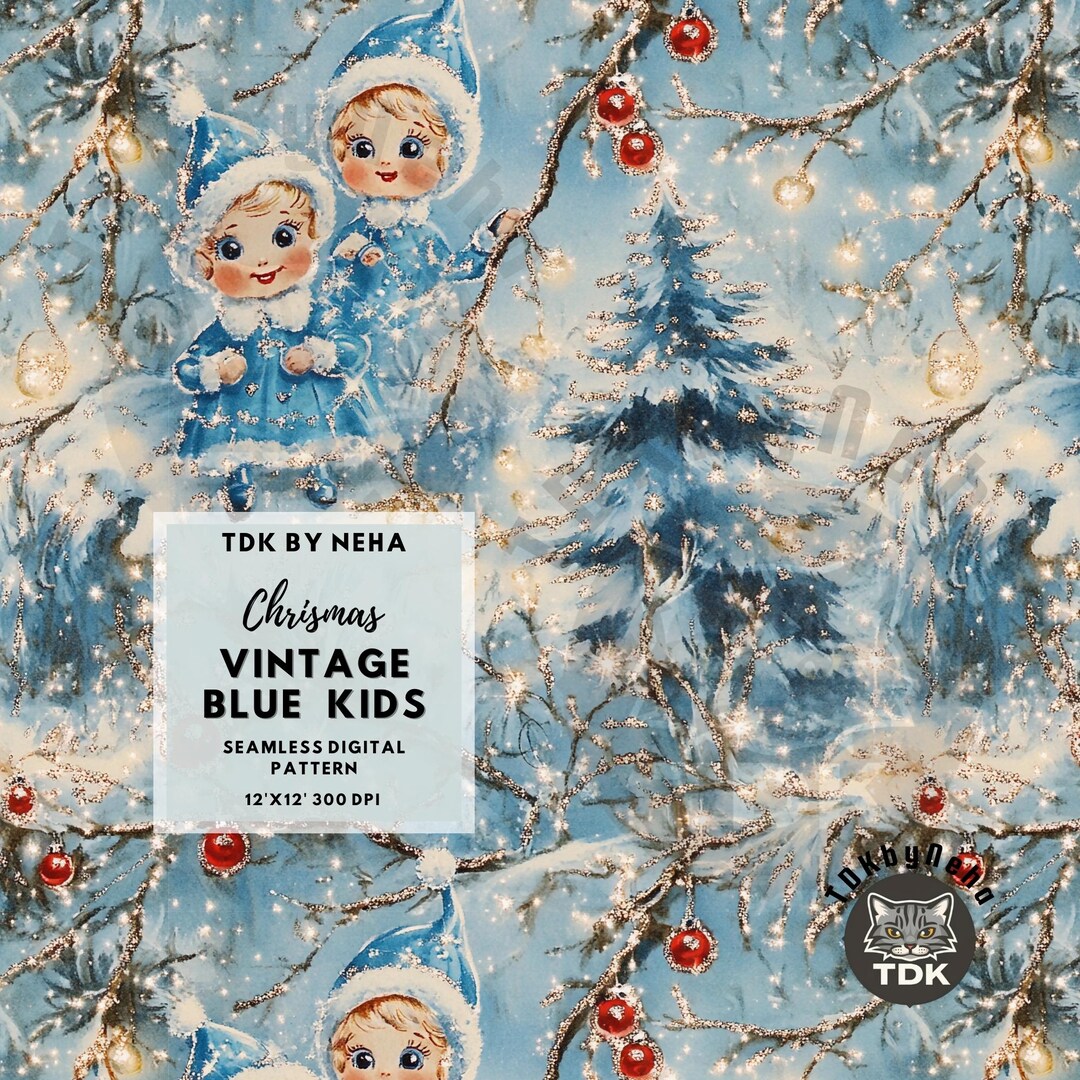 Retro Vintage Traditional Christmas Seamless File, Blue Christmas ...