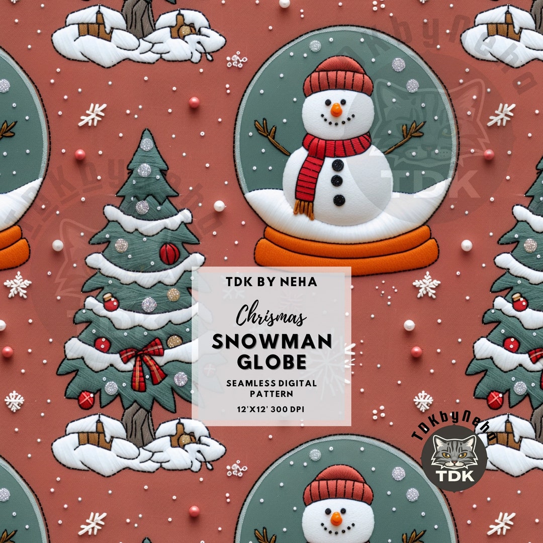Christmas Snow Globe Seamless Pattern for Fabric Print Winter Snowman ...
