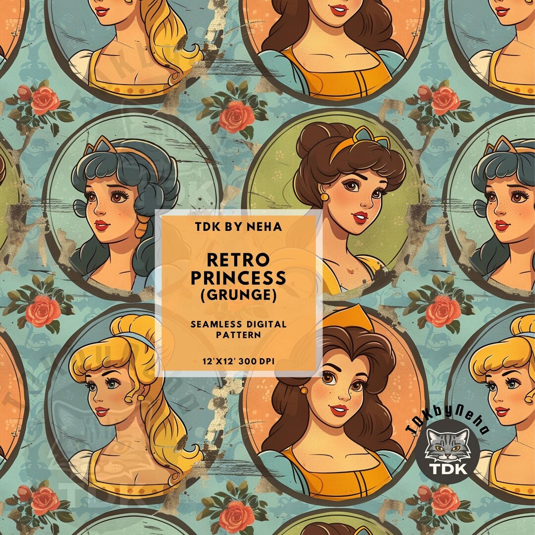 80s Retro Princess Seamless Digital Paper Fabric Print, Vintage Magical ...