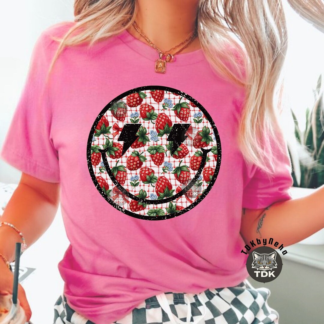 Retro Distressed Smile PNG, Strawberry Faux Embroidered Patch Smile ...