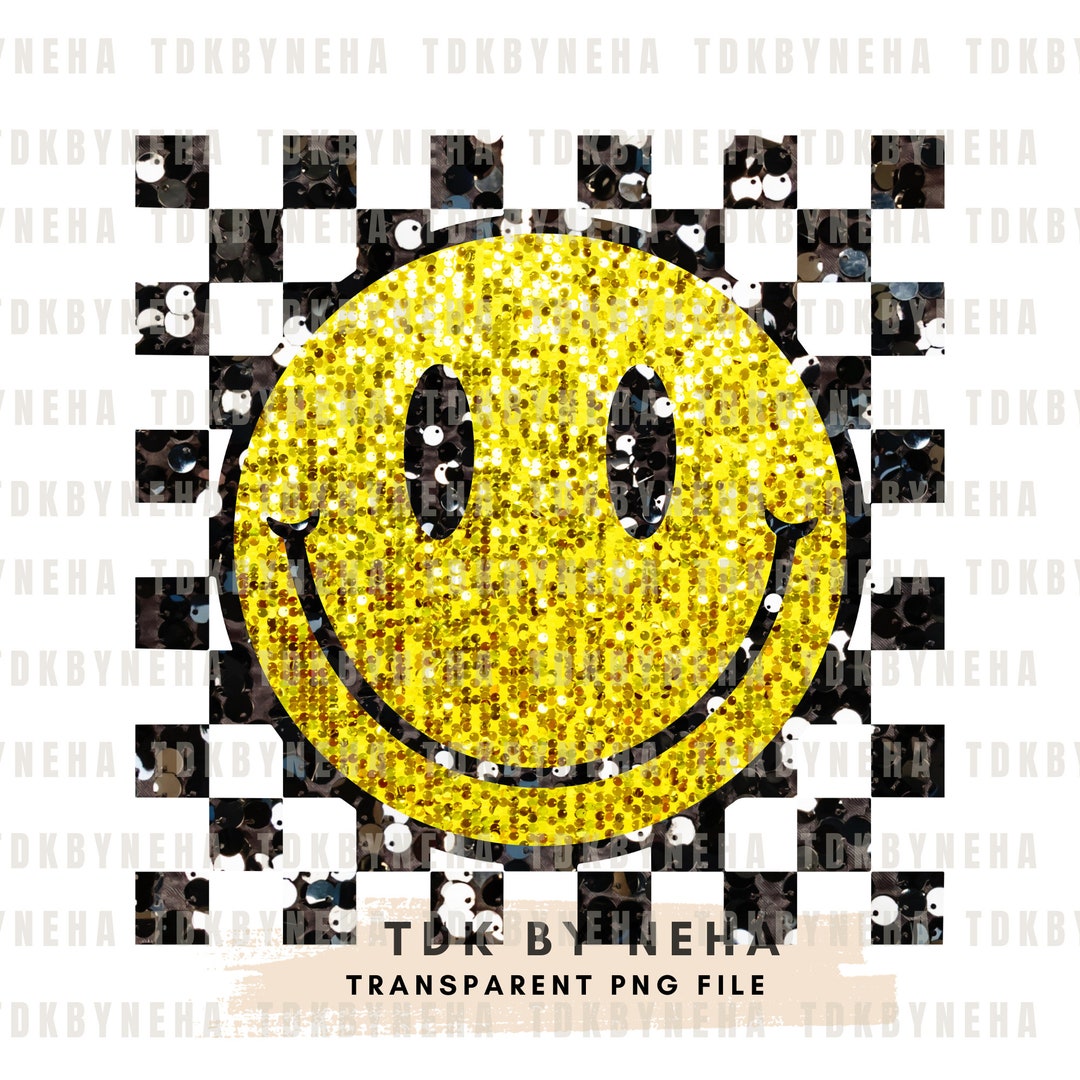 Retro Checkered Smile PNG, Happy Face Faux Glitter Smile Clipart ...