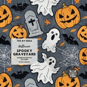 Spooky Halloween Graveyard Seamless Digital Paper for Fabric Print ...
