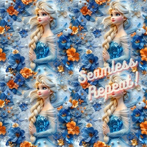 3D Ice Princess Faux Embroidery Seamless Digital Paper for Fabric Print ...