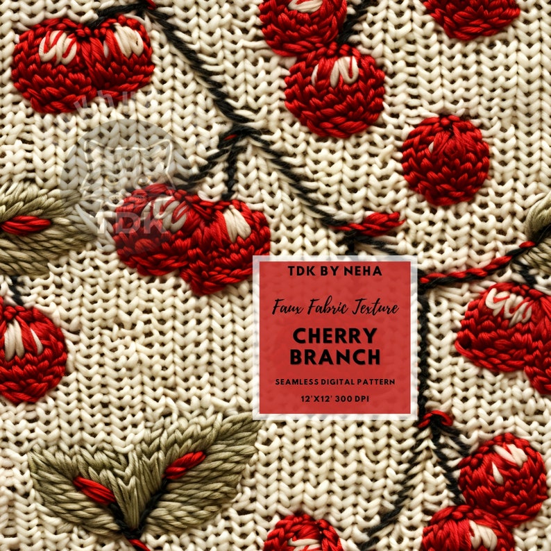 Vintage Cherry Faux Fabric Texture Seamless Digital Paper Fabric Print ...