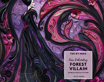 3D Fiery Villain Faux Embroidery Seamless Digital Paper Fabric Print ...