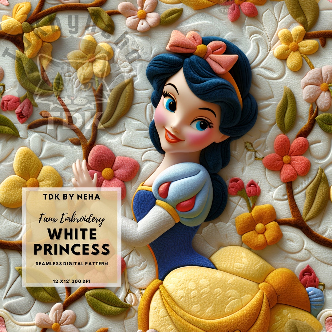 Snowy Princess Faux Embroidery Seamless Digital Paper for Fabric Print ...