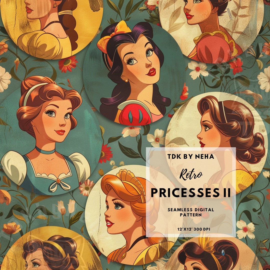 80s Retro Princess Seamless Digital Paper Fabric Print, Magical ...