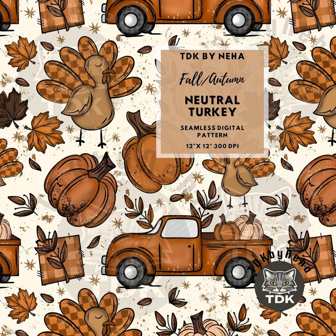 Fall Checks Turkey Seamless Pattern Digital Paper for Fabric Print ...