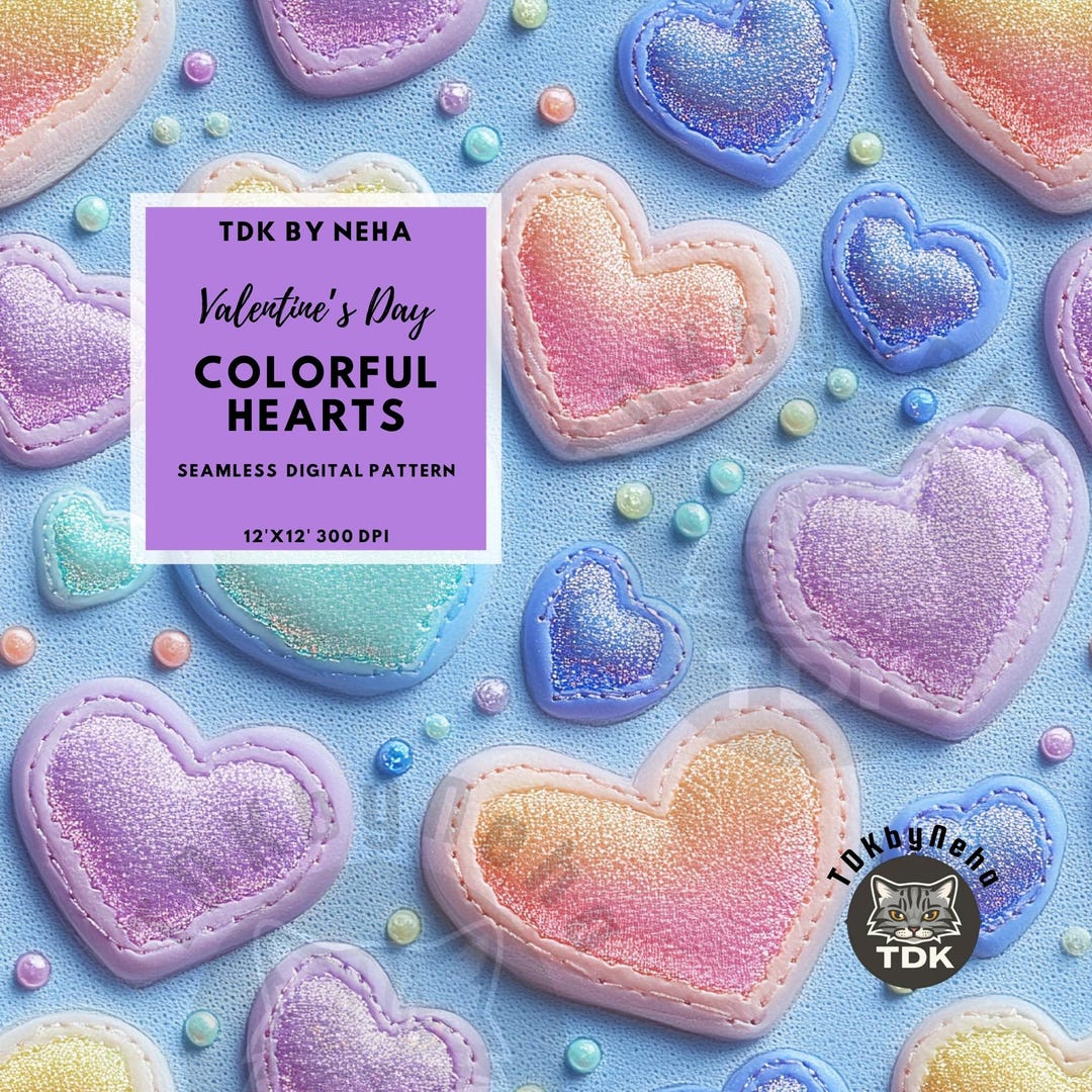 Colorful Preppy Hearts Seamless Pattern for Fabric Print, 3D Valentines ...
