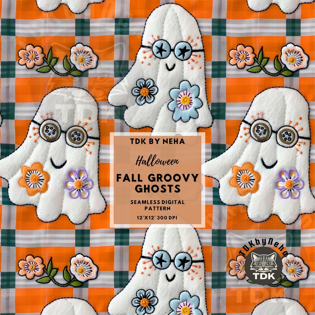 Fall Groovy Ghosts Seamless Pattern for Fabric Print Halloween Checks ...