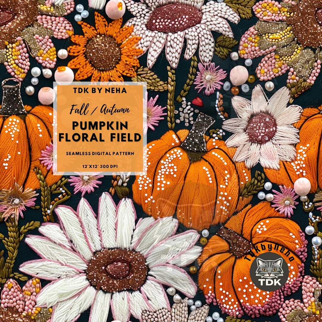 Fall Floral Pumpkin Seamless Pattern Repeat File for Fabric Sublimation ...