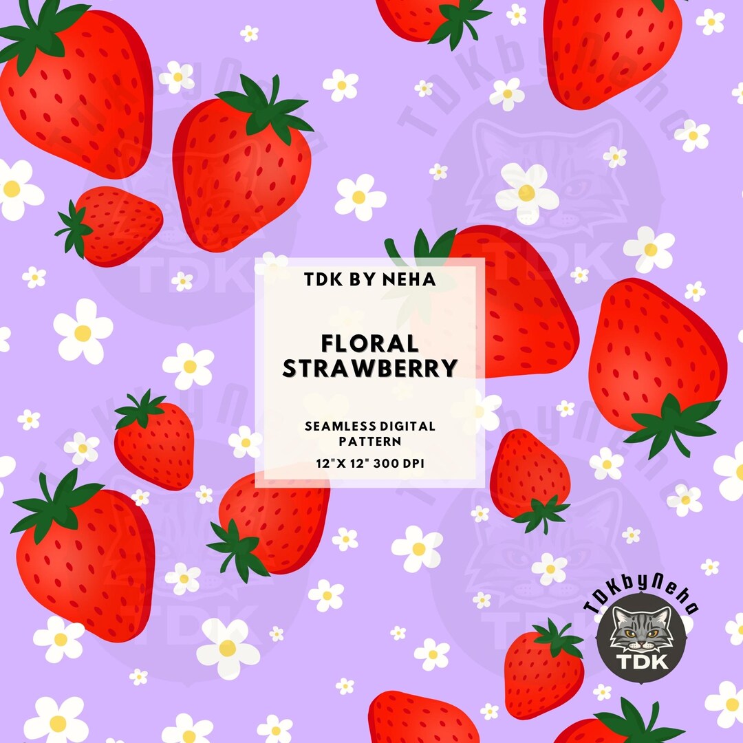 Lilac Strawberry Seamless Pattern Digital Paper for Fabric Print ...