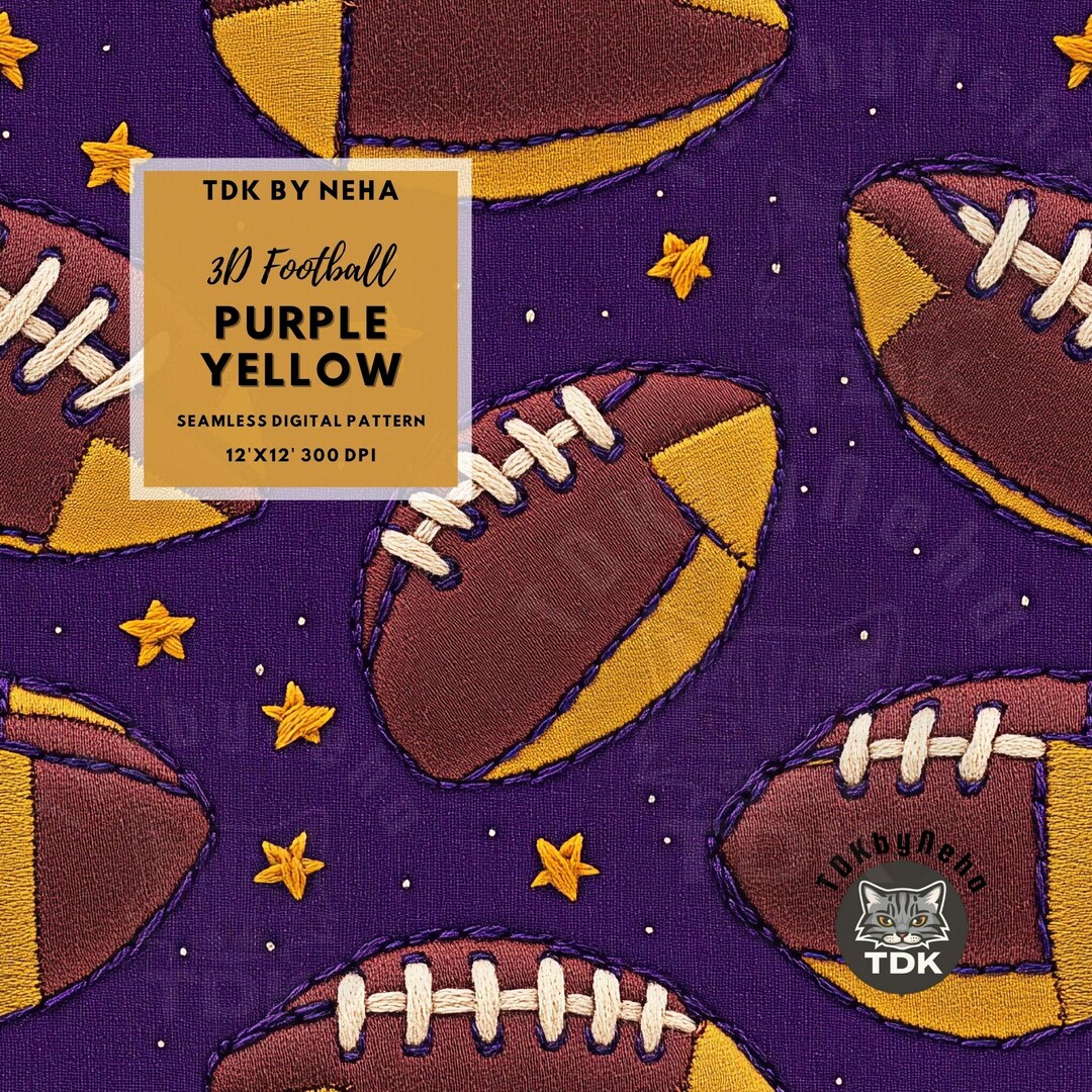 American Football Team Seamless Pattern for Fabric Print, Purple Yellow ...