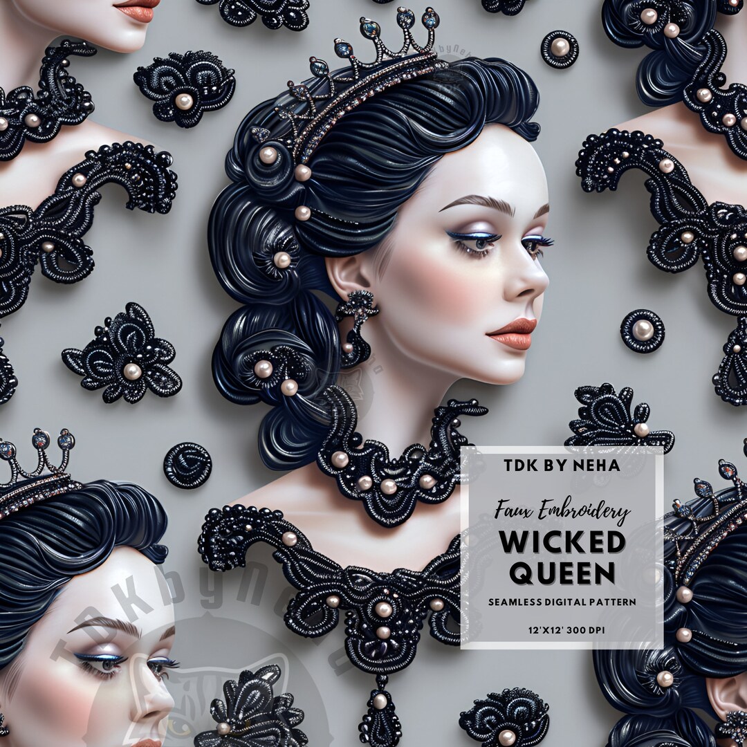 3D Evil Princess Villain Faux Embroidery Seamless Digital Paper Fabric ...