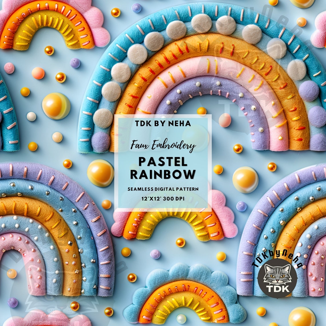 Pastel Rainbow Faux Embroidery 3D Seamless Pattern, Neutral Summer ...