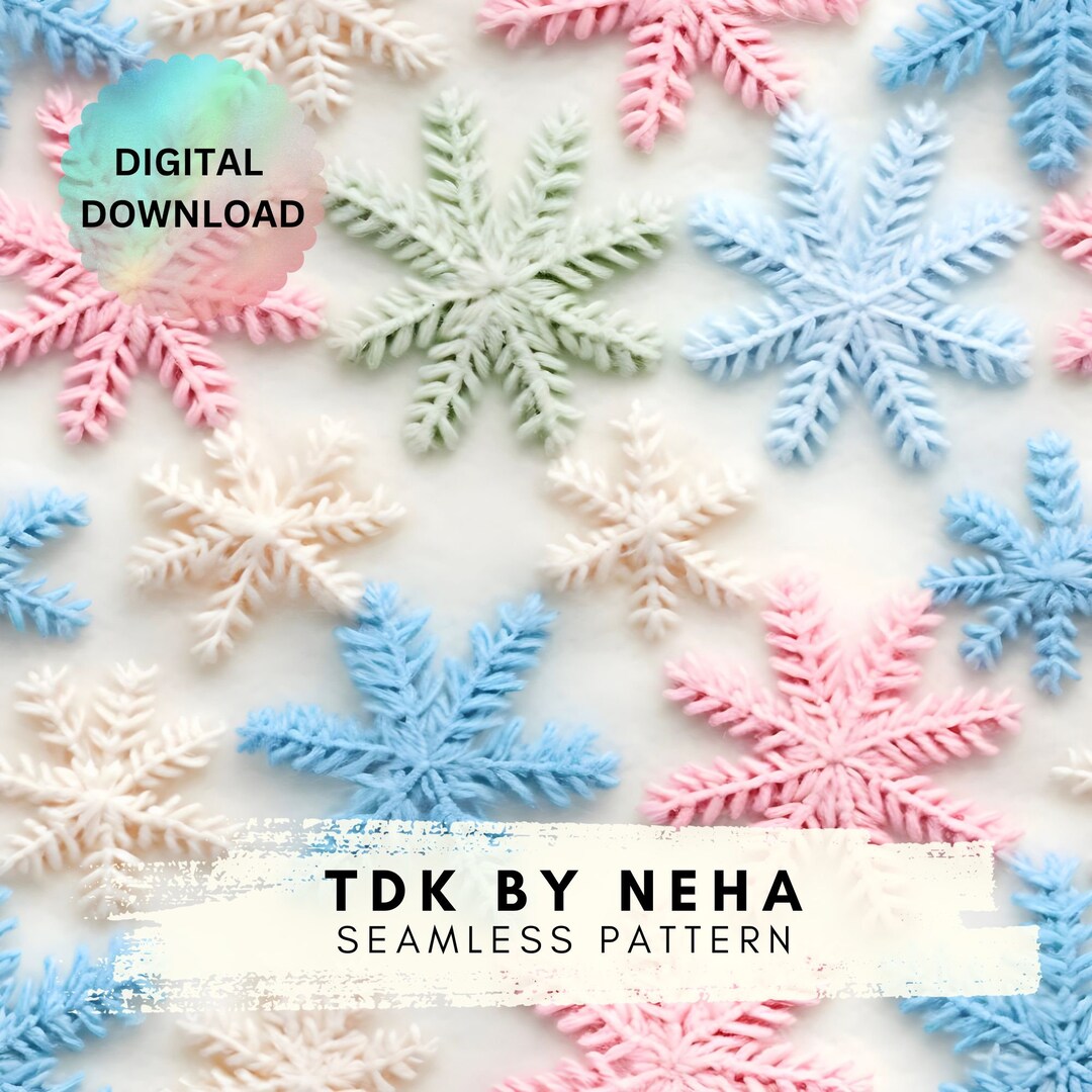 Seamless Pastel Snowflake Pattern, Snowflakes Faux Embroidery Digital ...