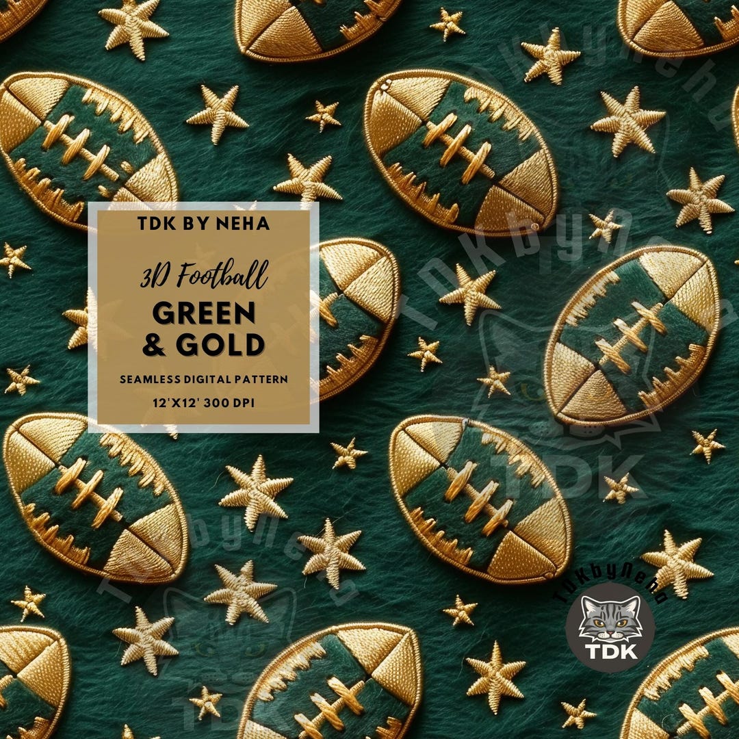 3D Green Gold Football Seamless Pattern Repeat File for Fabric ...