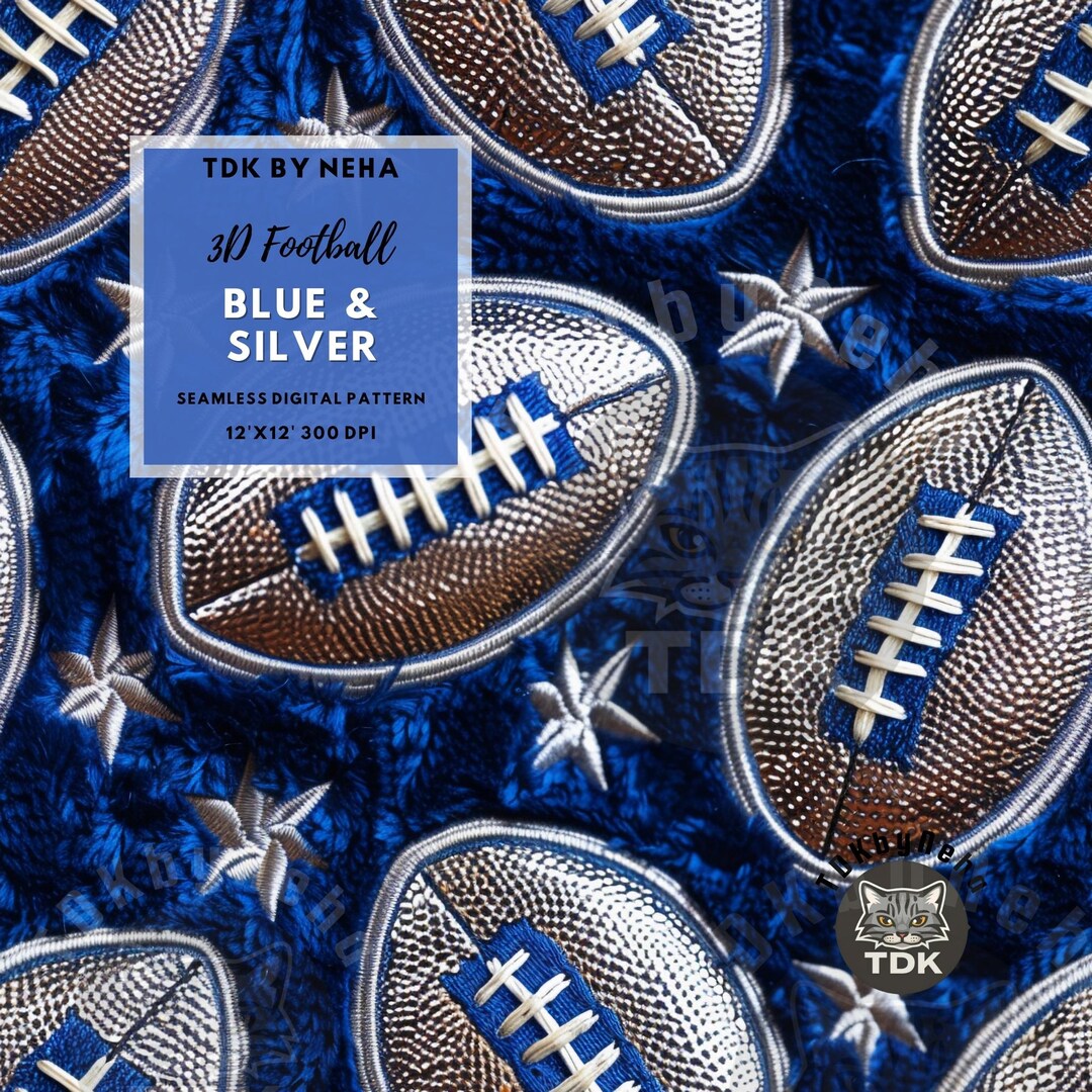 American Football Seamless Pattern for Fabric Print, 3D Blue and Silver ...