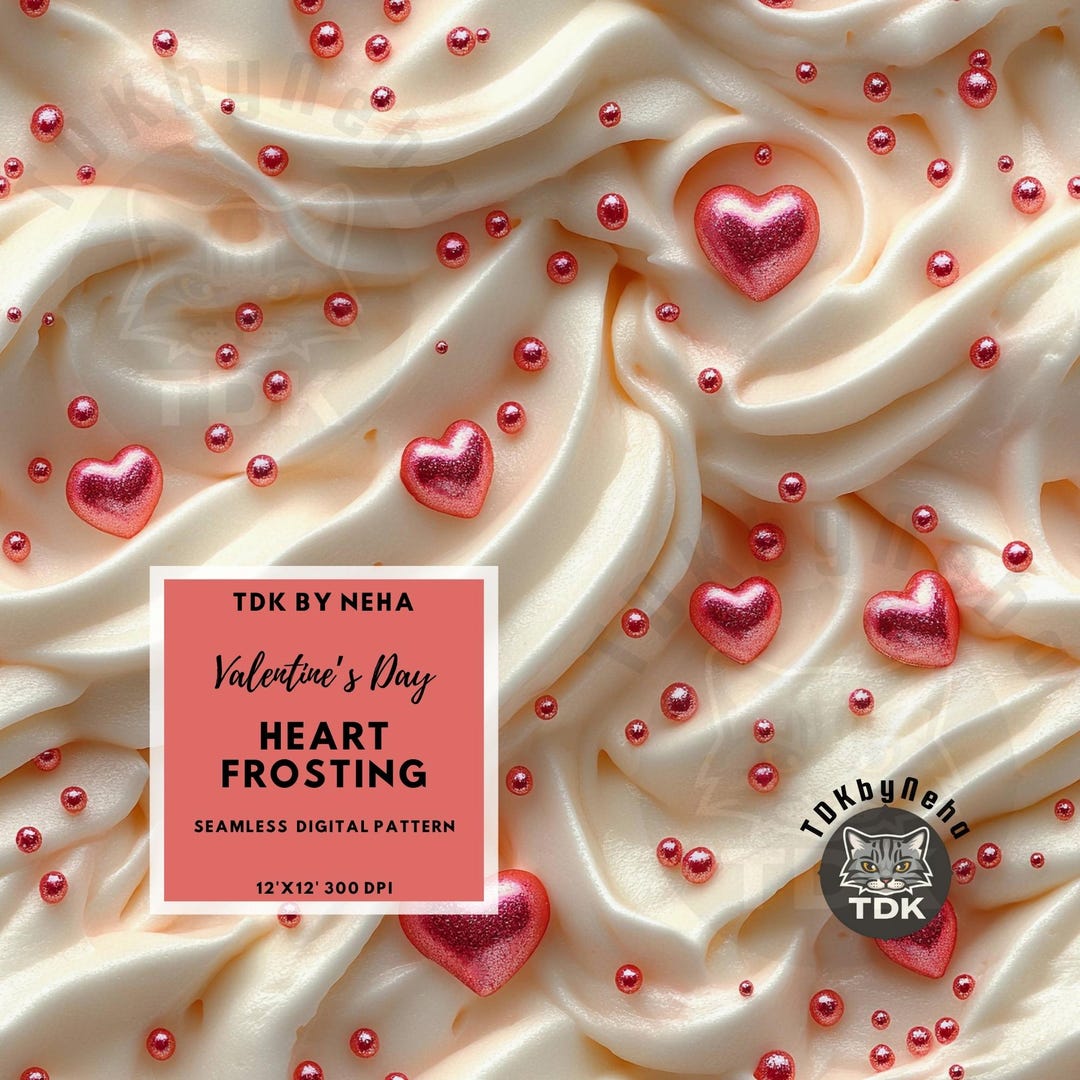 3D Heart Icing Seamless Pattern, Valentines Frosting Sprinkles Repeat ...
