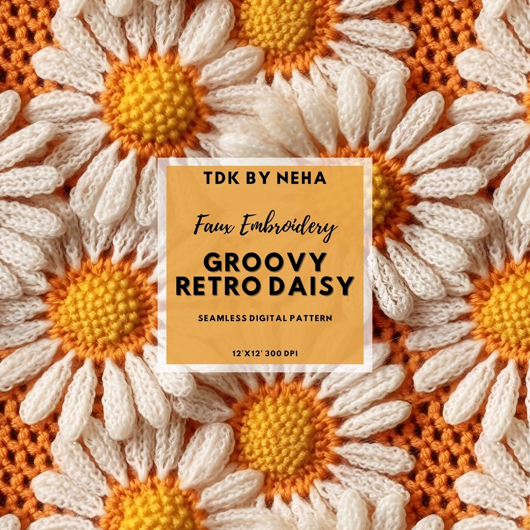 Boho Bright Daisy Faux Crochet Seamless Pattern, Instant Download for ...