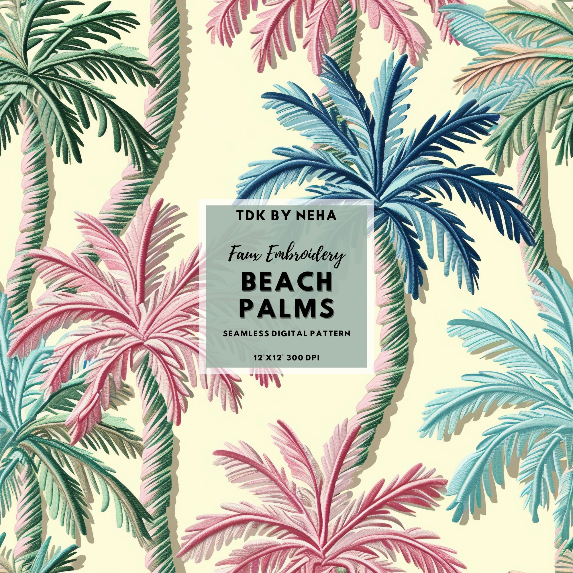 Men's Pastel Palm Tree Faux Embroidery Seamless Digital Paper for ...