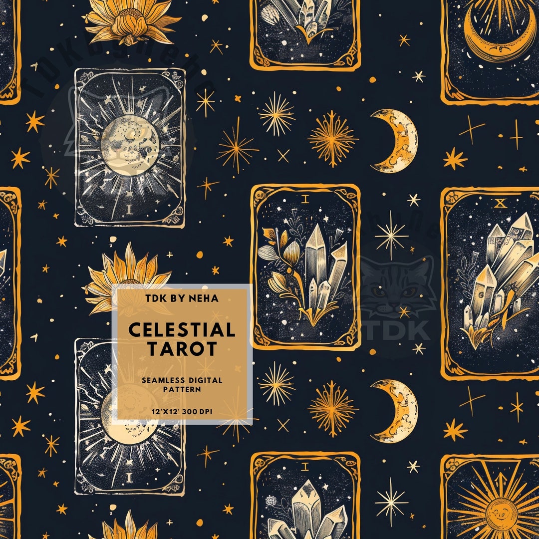 Magical Celestial Tarot Card Seamless Digital Paper for Fabric Print ...