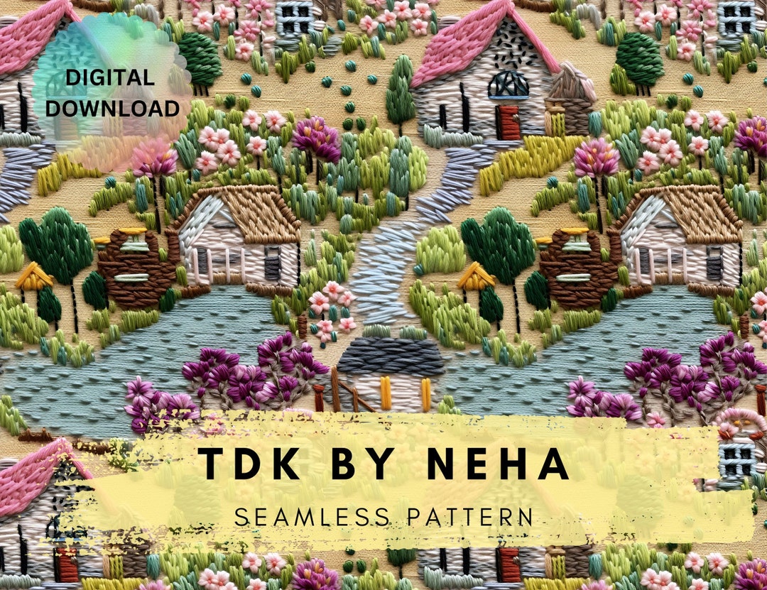 Embroidery Seamless File, Cottage Core Boho Seamless, Floral Embroidery ...