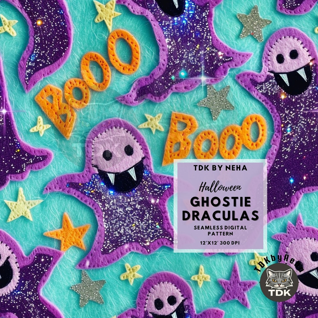 Glittery Dracula Ghost Seamless Digital Paper Fabric Print 3D Neon ...