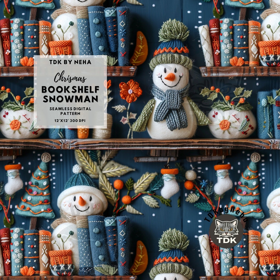 Boho Bookish Snowman Seamless Pattern Reading Contemporary Digital ...