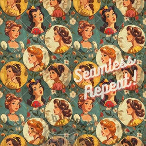 80s Retro Princess Seamless Digital Paper Fabric Print, Magical ...