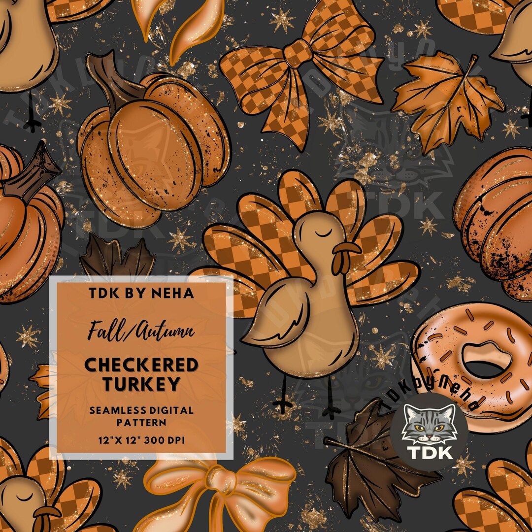 Checkered Fall Thanksgiving Turkey Seamless Pattern Digital Paper for ...