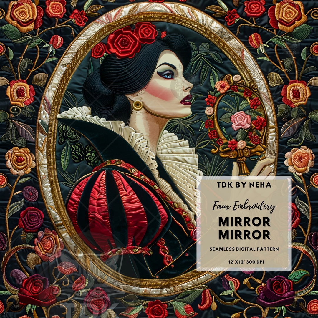 Mirror Queen Villain Faux Embroidery Seamless Digital Paper Fabric ...