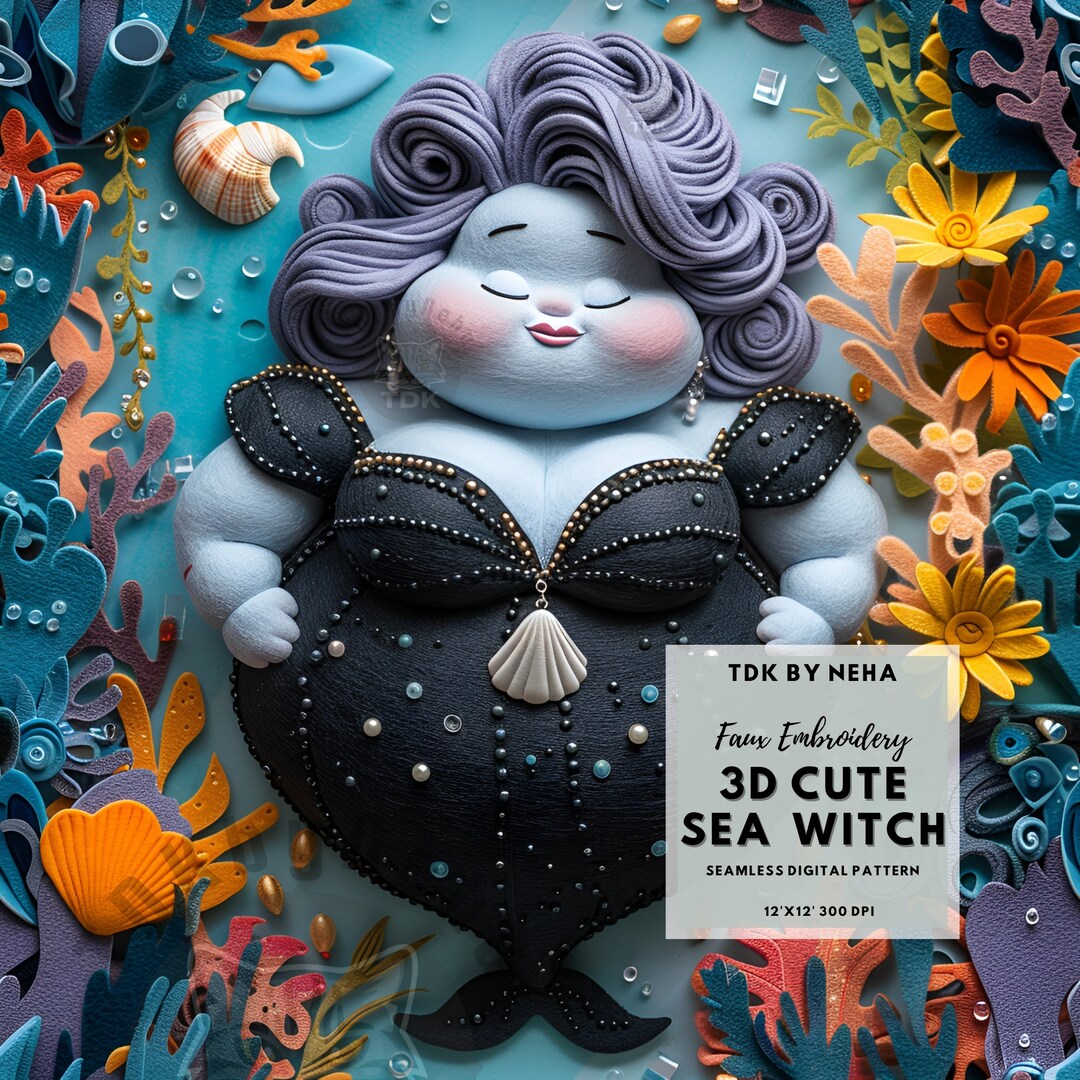 Cute 3D Sea Villain Faux Embroidery Seamless Digital Paper for Fabric ...