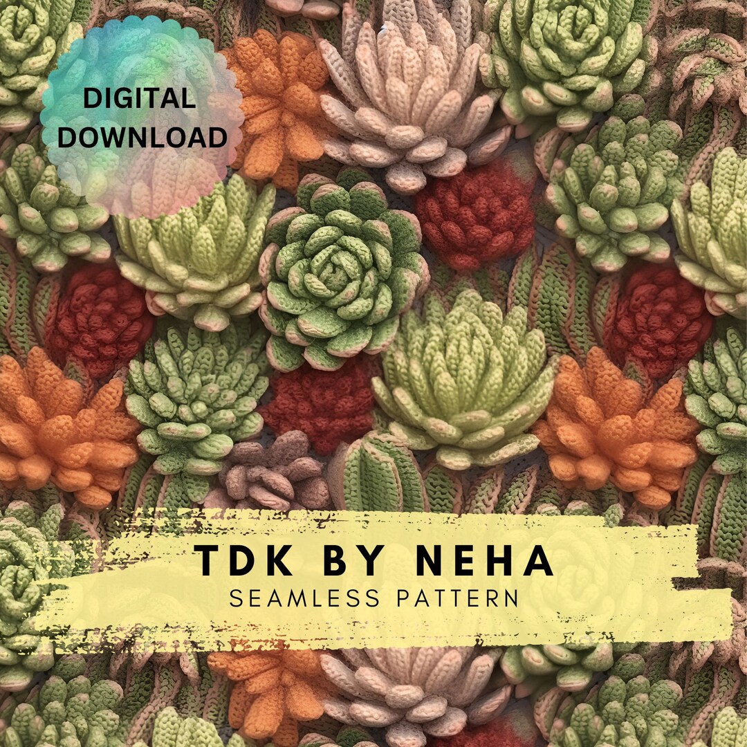 Succulent Seamless Pattern Knit Embroidery Seamless Pastel Seamless ...